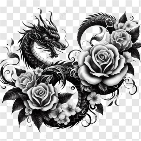 용과 장미의 문신과 거기에 단어가 적힌 벡터 일러스트 이미지 디자인 클립 아트 수채화 용이라는 단어가 적힌 용과 장미의 문신 드래곤이라는 단어가 적힌 용과 장미 타투