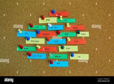 Word Hello Written In Different Languages On Colorful Paper Notes