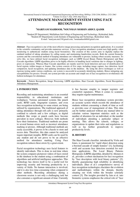 Pdf Attendance Management System Using Face Recognition