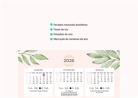 Calendário 2026 Para Imprimir A4 Obah Digital