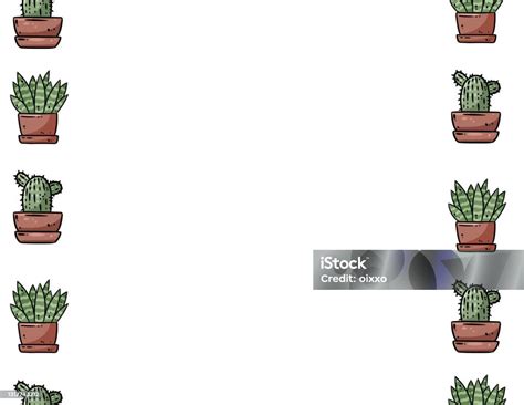 다육 식물 만화 는 원활한 국경 패턴을 낙서합니다 화분에 심은 식물 장식품 아늑한 보헤미안 공예 엽서 또는 배너 모의 편지 형식 장식 배경 텍스처 타일 텍스트 공간 0명에