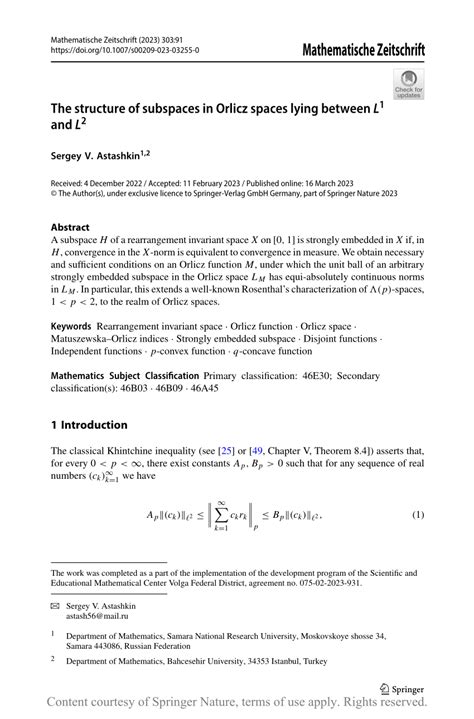 The Structure Of Subspaces In Orlicz Spaces Lying Between L1 And