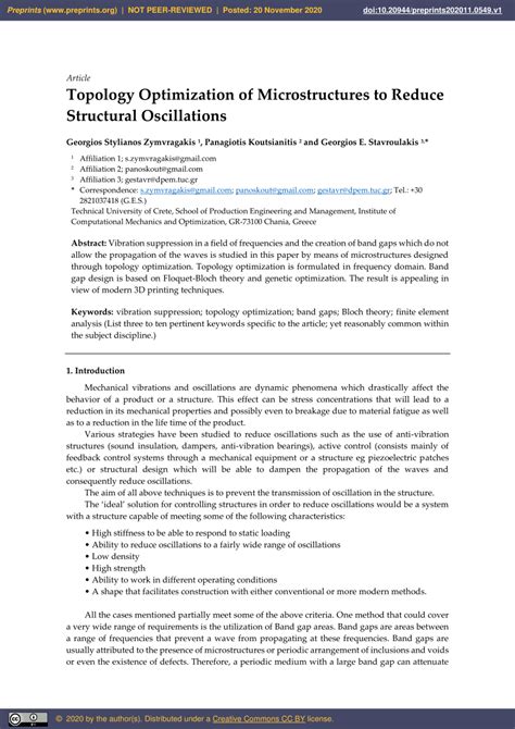 Pdf Topology Optimization Of Microstructures To Reduce Structural Oscillations