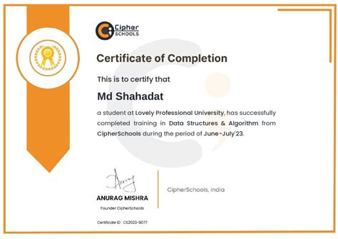 Datastructures Algorithms Cipherschools Trainingcompletion Md Shahadat