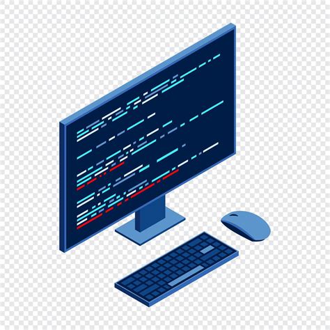 Isometric Monitor With Program Code On Screen Computer Programming With Keyboard And Mouse