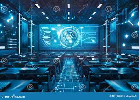 Futuristic Classroom Scene Robot Teaching Smaller Robots In Advanced