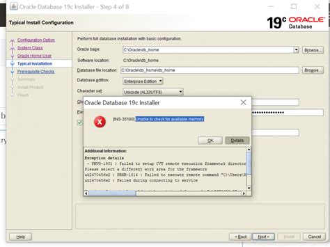 Im Getting Ins 35180 Unable To Check For Available Memory Oracle Forums