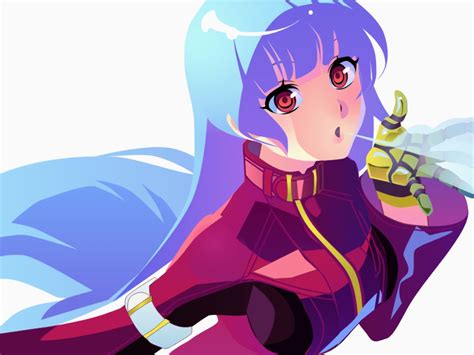 Safebooru 1girl Blowing Blue Hair Blunt Bangs Bodysuit Est Bk Gloves