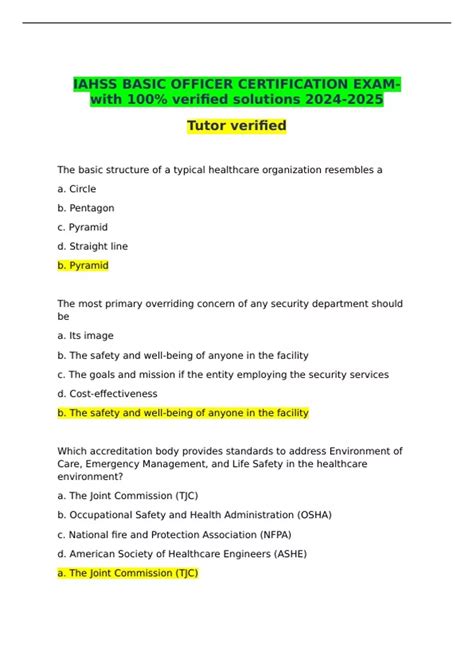 Iahss Basic Officer Certification Exam With 100 Verified Solutions