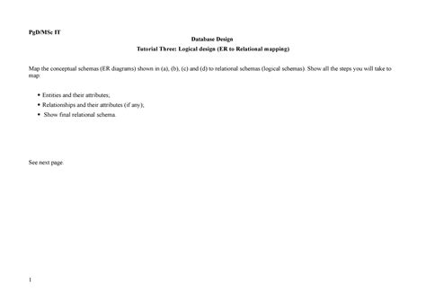 Jf Tutorial 3 Er To Relational Mapping 18nov2020 Pgdmsc It Database Design Tutorial Three