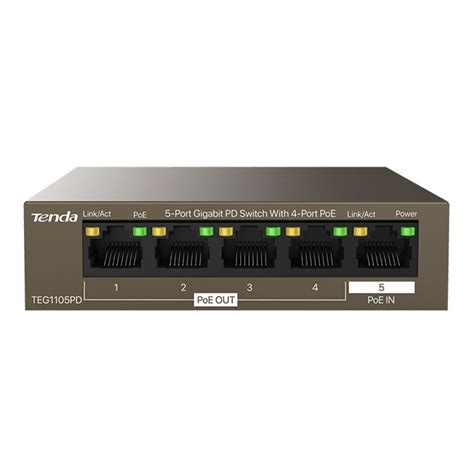 SWITCH สวตซ TENDA 5 PORT GIGABIT PD SWITCH WITH 4 PORT POE TDA TEG1105PD