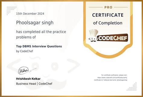 Achievement Learningjourney Certificate Codechef Dbms