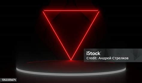 공상 과학 받침대 연단 제품을 위한 장소 컬러 네온 글로우 3d 렌더링 이미지 강단에 대한 스톡 사진 및 기타 이미지 강단 Led 조명 삼각형 Istock