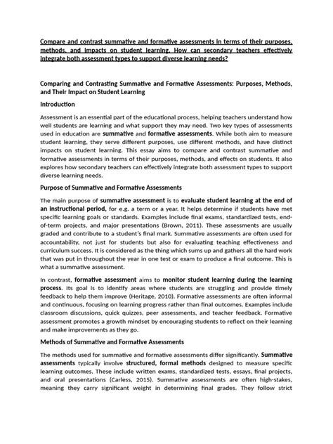 Compare And Contrast Summative And Formative Assessments In Terms Of Their Purposes Pdf