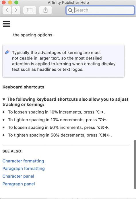 Affinity Publisher Kerning And Tracking Pre V2 Archive Of Desktop Questions Macos And Windows