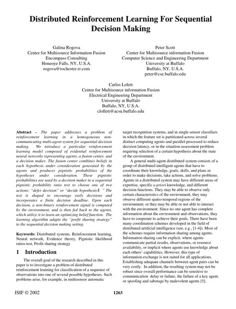 Pdf Distributed Reinforcement Learning For Sequential Decision Making