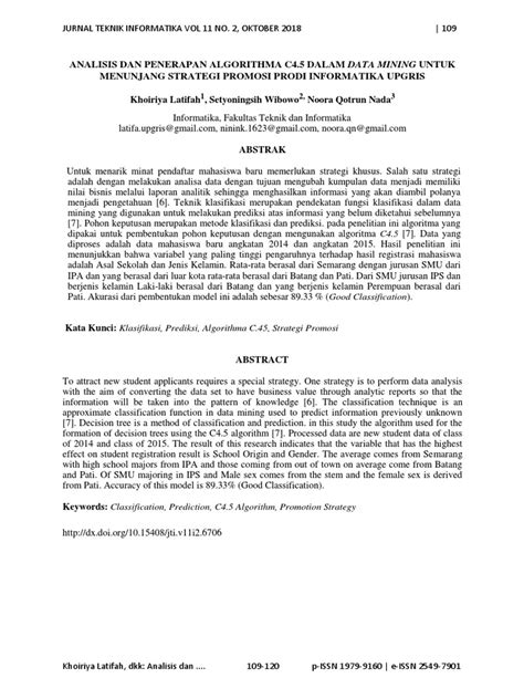 Analisis Dan Penerapan Algorithma C45 Dalam Data Mining Untuk Jurnal