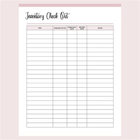 Printable Inventory Check Out Tracking Form Instant Download Pdf A4 And Us Letter Plan Print