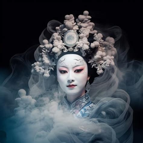 Premium Ai Image A Close Up Of A Woman With A White Face And A White Dress Generative Ai