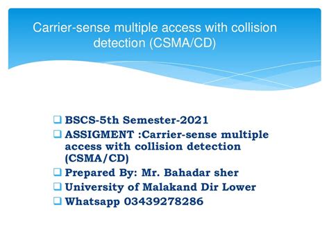 Carrier Sense Multiple Access With Collision Detection Csmacd