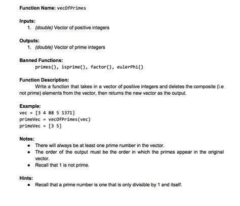 solved function name vecofprimes inputs 1 double vector