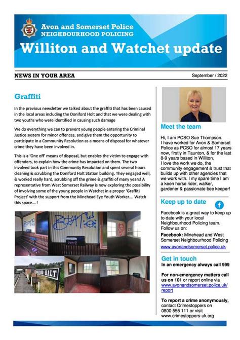 Avon And Somerset Police Williton And Watchet Newsletter September 2022