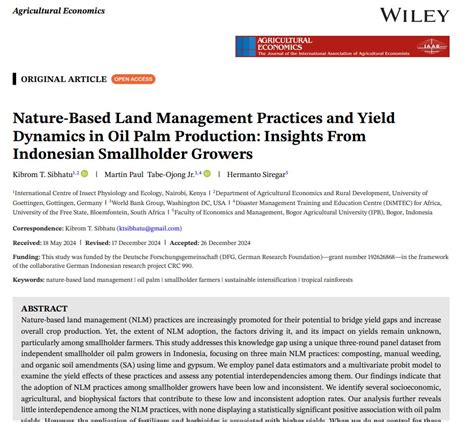 Our New Paper On Nature Based Land Management Practices And Yields In Oil Palm Production Is Out