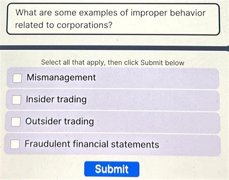 Solved What Are Some Examples Of Improper Behavior Related