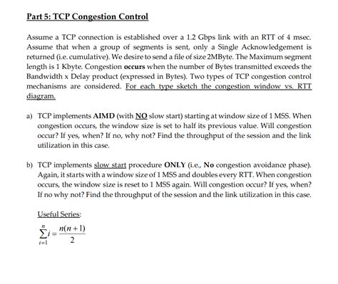 Part TCP Congestion Control Assume A TCP Chegg Com