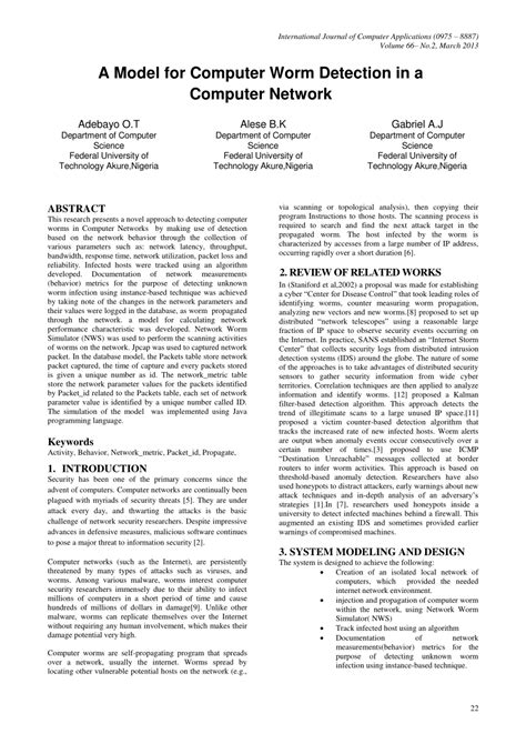 Pdf A Model For Computer Worm Detection In A Computer Network