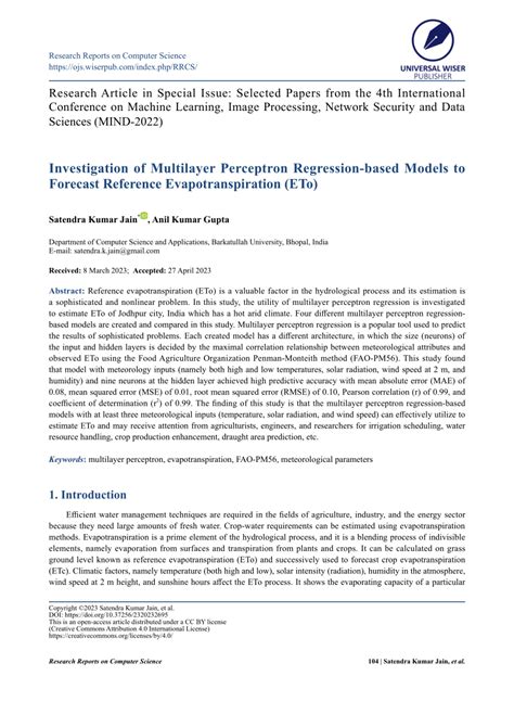 Pdf Investigation Of Multilayer Perceptron Regression Based Models To