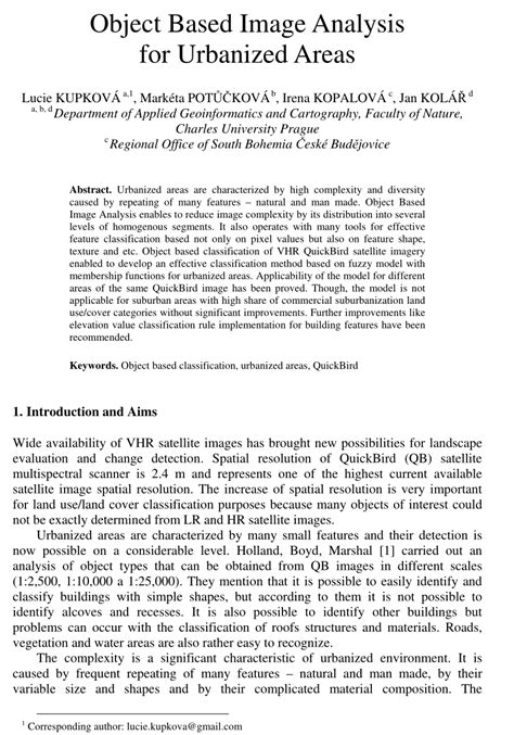 PDF Object Based Image Analysis For Urbanized Areas