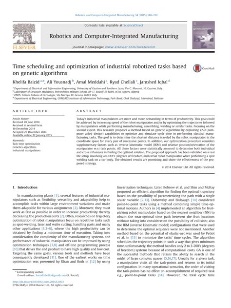 Pdf Time Scheduling And Optimization Of Industrial Robotized Tasks