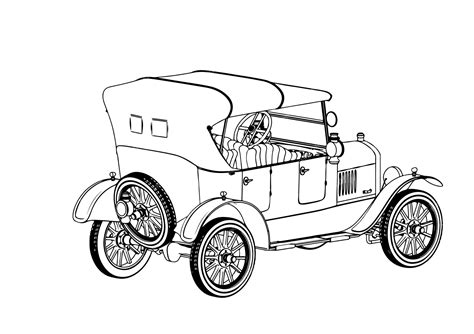 흰색 배경 벡터에 빈티지 자동차 개요 프리미엄 벡터