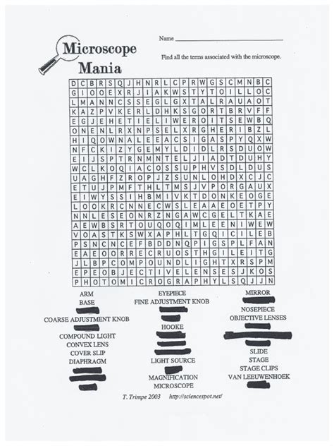 Microscope Crossword Puzzle Pdf
