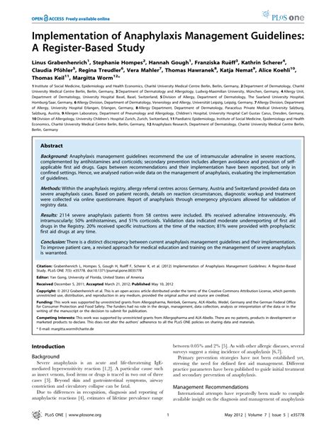Pdf Implementation Of Anaphylaxis Management Guidelines A Register
