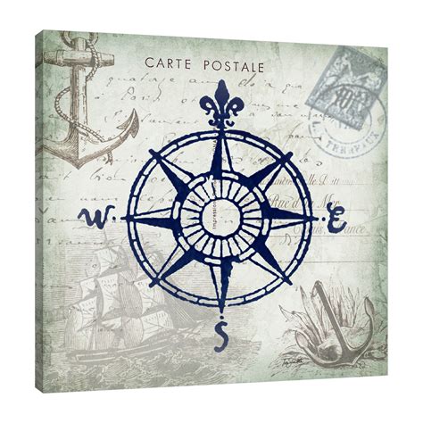 Breakwater Bay Seaside Postcard Compass Graphic Art Print On Wrapped