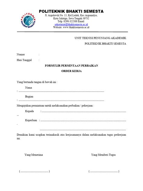 Order Kerja Upt Teknisi Penunjang Akademik Pdf