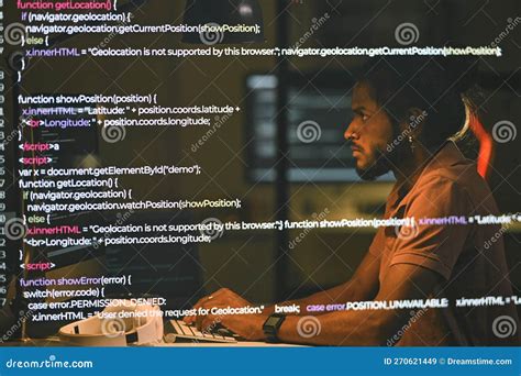 Programmer Working With Security Codes Till Late Night Stock Image