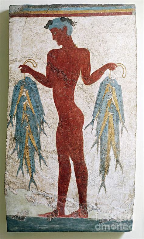 Greek Civilization Fresco Depicting Fisherman From Akrotiri Thera
