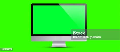 데스크톱 또는 Pc 빈 화면 템플릿입니다 컴퓨터 오픈 뷰 밝은 녹색 배경에 빈 녹색 화면 배너 복사 공간 3d 일러스트레이션 0명에 대한 스톡 사진 및 기타 이미지 Istock