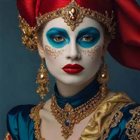 Premium Photo Beautiful Red Blue And Gold Makeup On A Woman In The