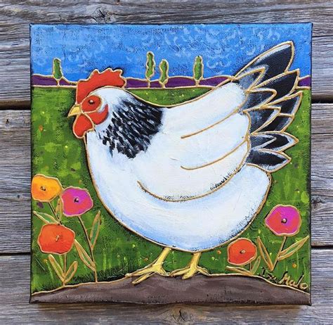 Original Acrylic Painting On Canvas Hen Country Hen Home Etsy