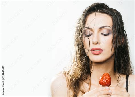 Sexy Pretty Woman With Red Strawberry Stock Photo Adobe Stock