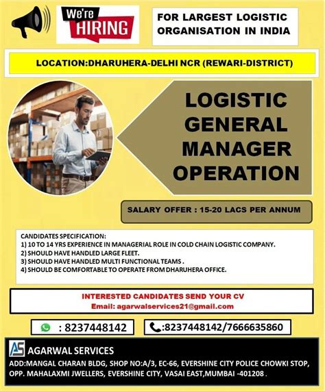 Ragini Agarwal On Linkedin Requirement For General Manager Logistics
