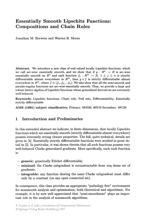 Pdf Essentially Smooth Lipschitz Functions Compositions And Chain Rules