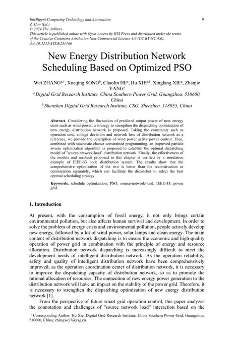 Pdf New Energy Distribution Network Scheduling Based On Optimized Pso