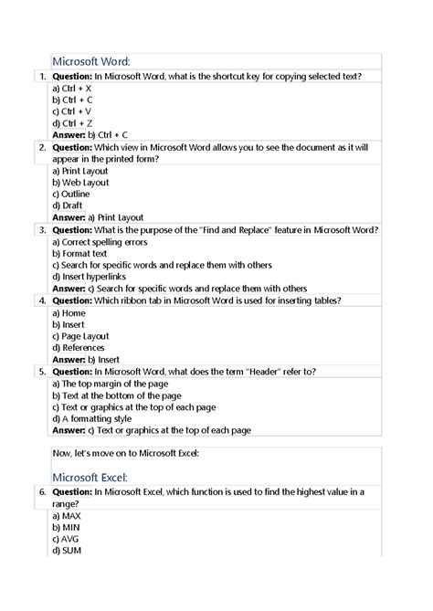 Microsoft Products Mcqs Microsoft Word Question In Microsoft Word What Is The Shortcut Key