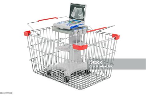 의료 초음파 진단 기계 스캐너와 쇼핑 바구니 흰색 배경에서 격리된 3d 렌더링 3d 스캔에 대한 스톡 사진 및 기타 이미지 3d 스캔 3차원 초음파 3차원 형태