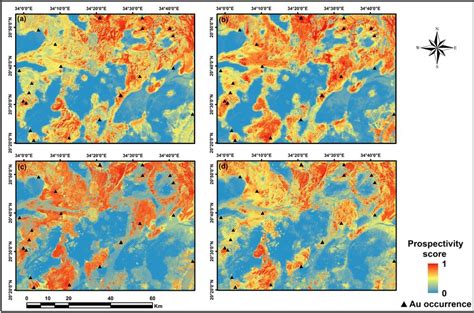 Predictive Maps Of Likelihood Score Of Gold Propsectivity Obtained From